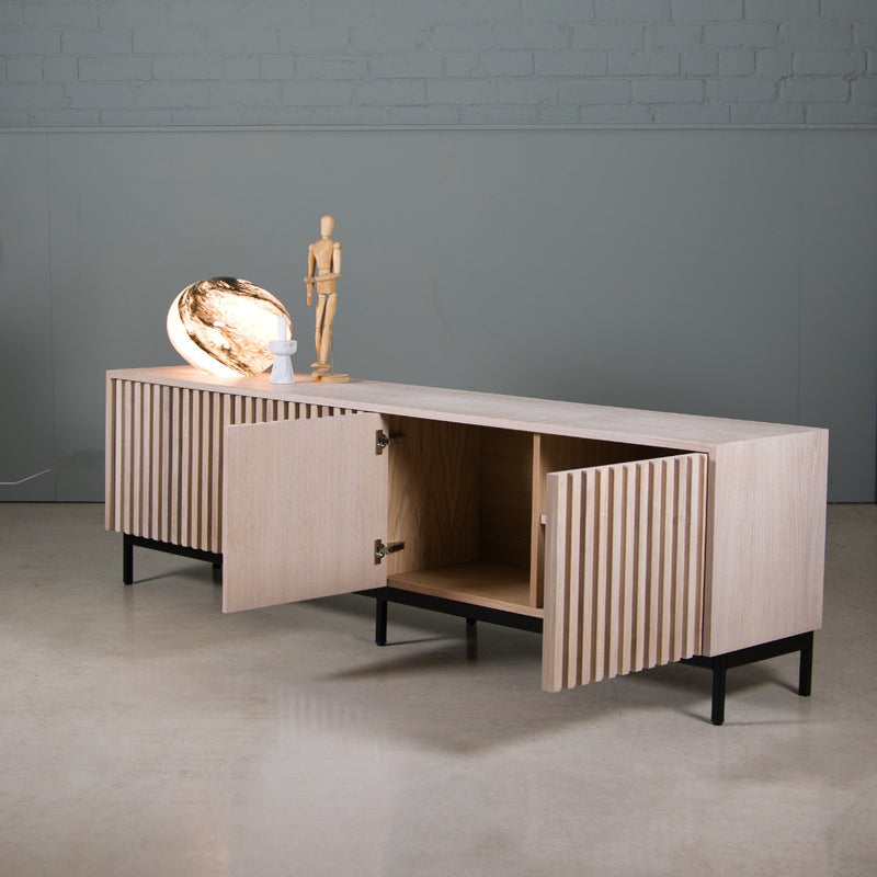 White Oak Cabinet, Fluted Wood Media Unit | KODA Studios